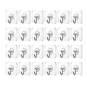 Parts Express Adhesive Hooks - 24 Pack Heavy Duty 13.2lb (Max), Nail Free Sticky Hangers with Stainless Hooks, Reusable, Clear, Utility Kitchen Wall Hooks, Towel Hanger, Ceiling Hooks…
