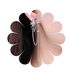 Sttiafay Vintage Crystal Northstar+Chain Drop Earrings Silver Tassel Chain Earrings Rhinestone Northstar Stud Earrings Long Beaded Chain Tassel Earrings Jewelry for Women and Girls