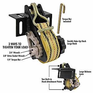 PROGRIP 902500 Truck Rack Tie Down Top Loader Strap with J-Hooks and Adapter: Zinc Plated, 8' x 1 1/2" , Yellow