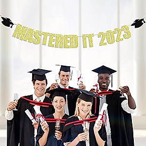 Mastered It 2023 Banner, Masters, Happy Master Degree, Glittery Class of 2023 Graduation Party Decorations Supplies