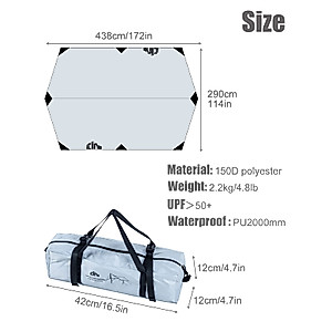 iClimb Waterproof Sun Shield Tarp UPF 50+ for Tent Hammock Camping Backyard Party (Tarp 14'4" × 9'6")