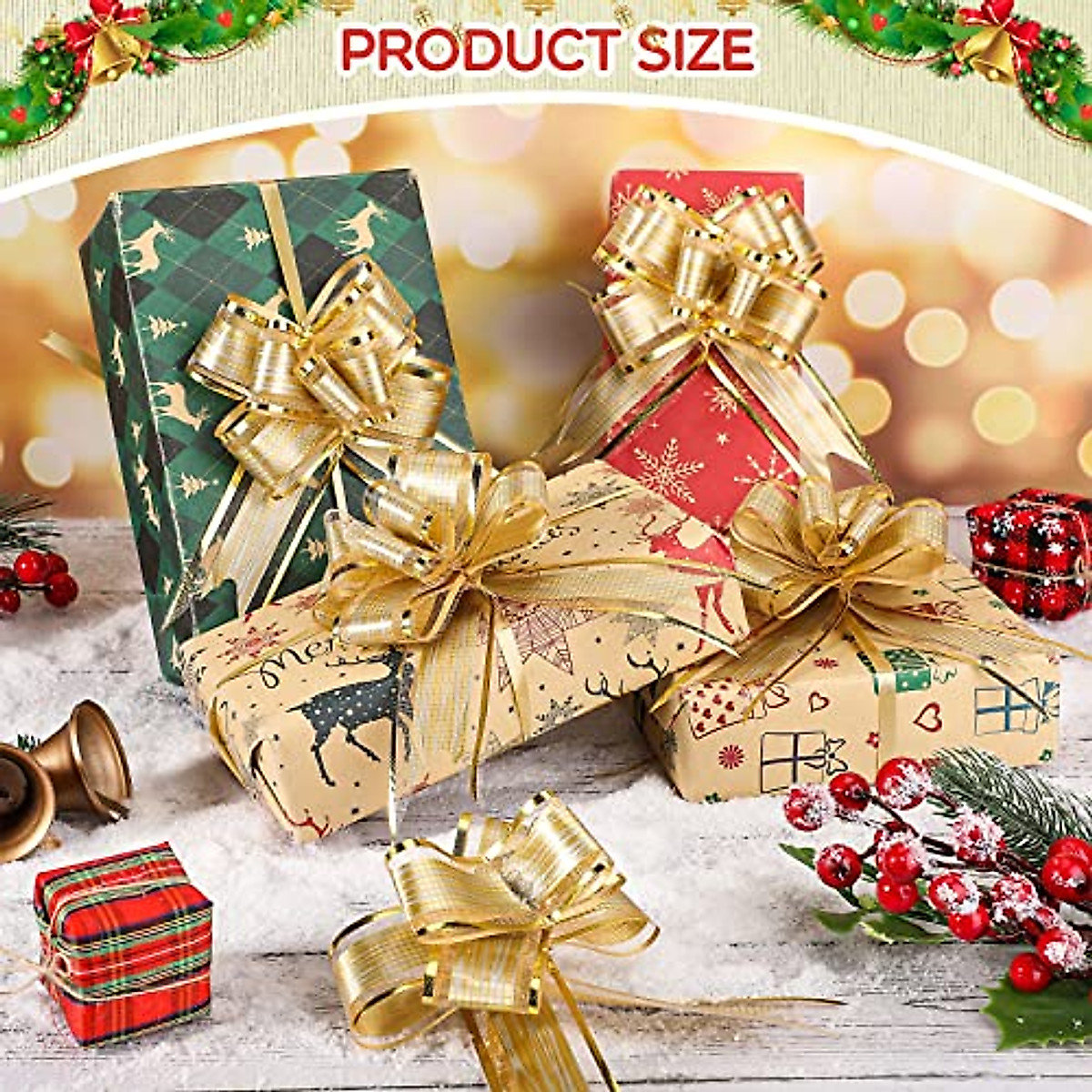 200 Pieces 3.5 Inch Mini Pull Bows Gift Wrapping Butterfly Knot Bows for Gift Wrapping Gift Bows Gold Gift Wrap Bows Decorative Bows for Holiday Wedding Birthday Presents Baskets Decorations