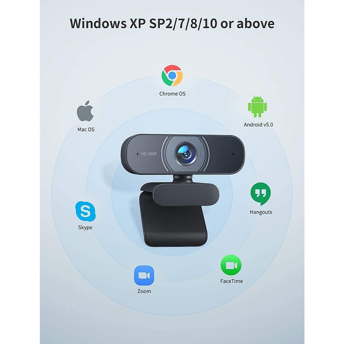 1080P Webcam, Desktop Camera with Dual Microphones, for PC/Mac Book/Laptop. Suitable for Windows, MacOS, NetWare, Linux