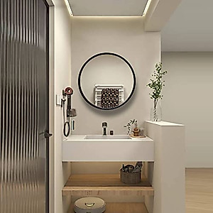 CHER-BUEATY Medicine Cabinet Bathroom Space Saver Storage Round Cabinets with Mirror Surface Wall Mounted Solid Wood (19.7 in X 19.7 in, Black)