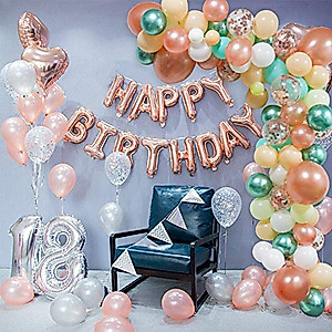 95Pcs Champagne Balloon Garland Arch Kit, Teal Metallic Green Rose Gold Confetti Latex Balloons Backdrop Decorations for Bridal Baby Shower Wedding Anniversary Graduation Cocktail Party Supplies