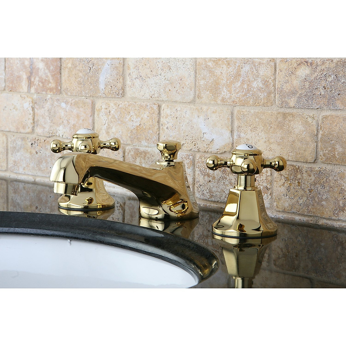 Kingston Brass KS4462BX Metropolitan Widespread Lavatory Faucet with Metal Cross Handle, Polished Brass,8-Inch Adjustable Center