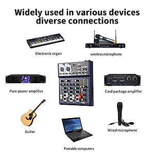 Dj Mixers 4 Channel Audio Mixer Sound Board with Bluetooth, Usb Audio Interface with 48V Phantom Power Sounds Mixer Board with FX Reverb Delay Effect for Streaming