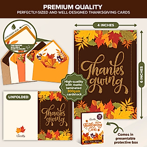 Decorably 40 Pack Foiled & Glittery Happy Thanksgiving Cards with Envelopes & Stickers - 10 Designs with Printed Message Inside Thanksgiving Greeting Cards with Envelopes, 4x6in Thanksgiving Cards Pack