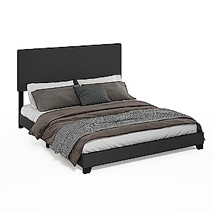 Furinno Pessac Upholstered Bed Frame, Black PU Leather, California King