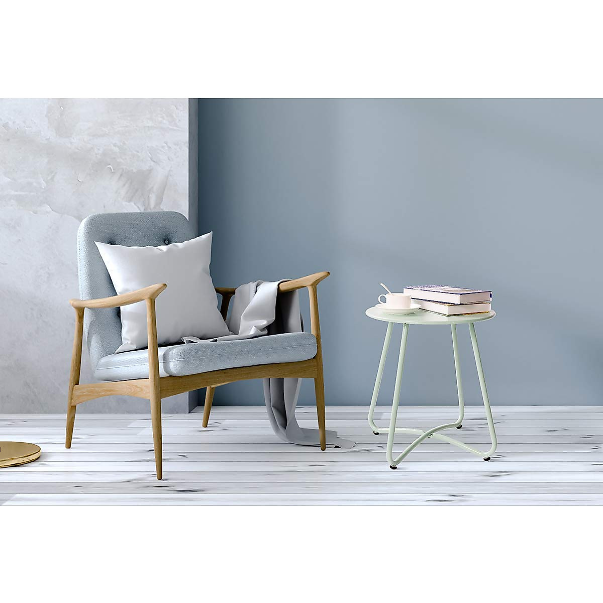 HollyHOME Small Round Patio Metal Side Snack Table, Accent Anti-Rust Steel Coffee Table for Garden, Modern Weatherproof Outdoor End Table, (H) 17.55" x(D) 15.60", Teal