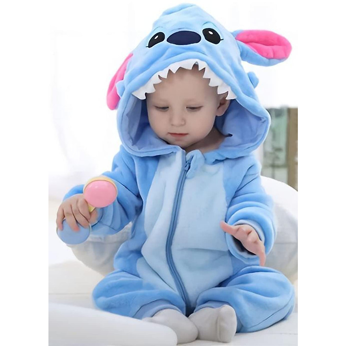 MUST ROSE SPORTS AND HOMEWEAR Unisex Baby Flannel Romper Animal Onesie Costume Hooded Cartoon Outfit Suit (Blue, 70(0-5M)