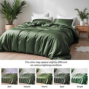 Linenwalas Duvet Cover Set King Size - Viscose Derived from Bamboo Soft, Breathable, Light Weight, Cooling Comforter Cover with Zipper Closure and Corner Ties (King, Avocado Green)