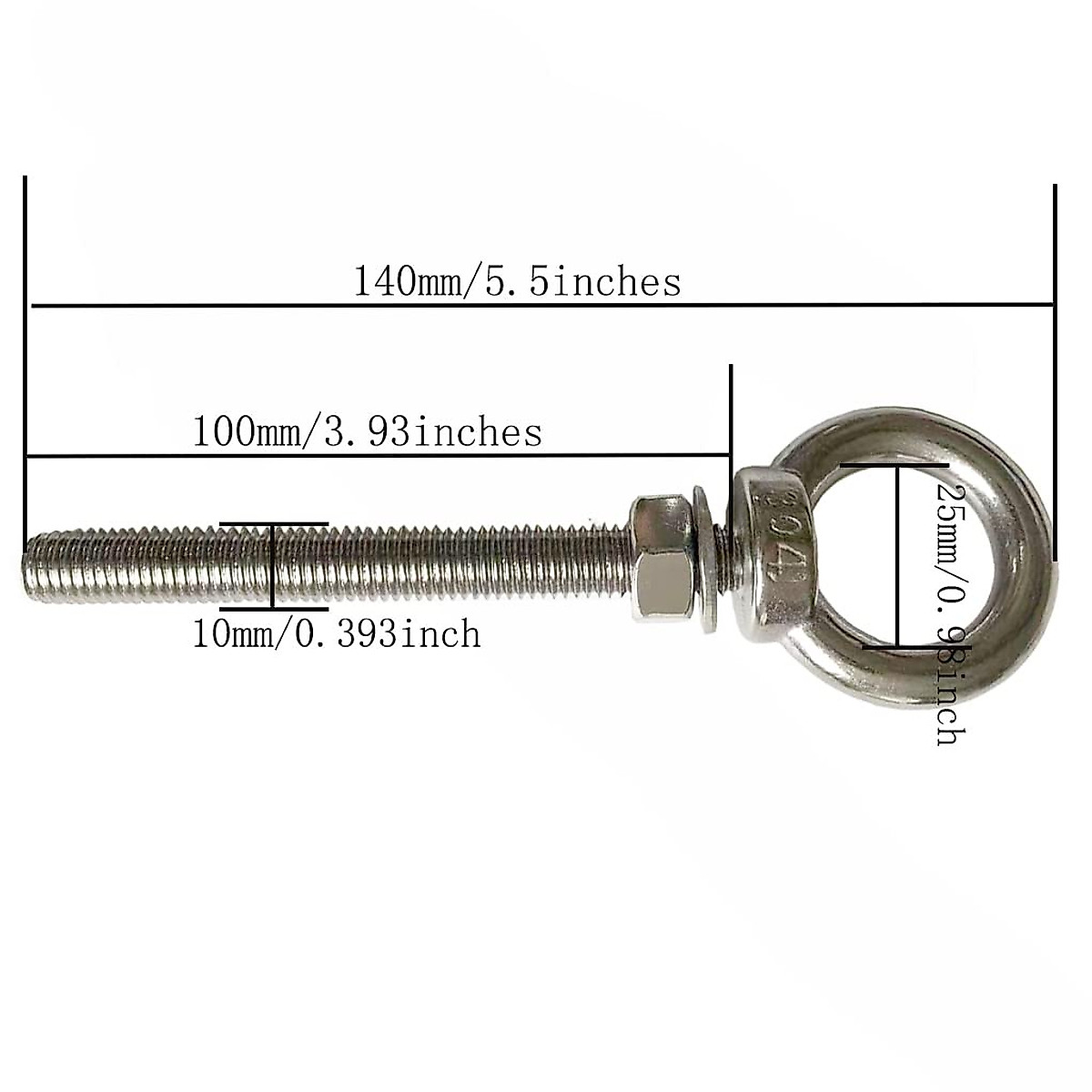 HYXXYY Stainless Steel Eye Bolt, 2pack M10 Shoulder Eye Bolts 3/8" X 4"with Nuts and Washer Thread Lifting Ring Eyebolt