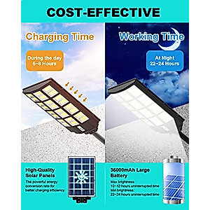 Opkiddle 2 Pack 1200W Solar Powered Street Lights Outdoor Waterproof, 120000 Lumens High Brightness Dusk to Dawn LED Lamp, with Pole, Remote Control, for Yard, Garden, Patio, Stadium, Piazza