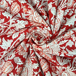 E-Tailor® Cotton Hand Block Printed Fabric, Cotton Voile Fabric for Sewing,Crafting, Dressmaking, Running Natural Dye Sanganeri Indian Floral Print Fabric by The Yard Width 44 Inches-1 Yard-Floral-Red