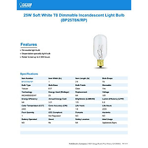 Feit Electric BP25T8N 25-Watt Intermediate Base Clear Appliance Incandescent Light Bulb