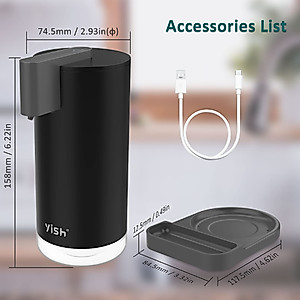 Touchless Automatic Foaming Soap Dispenser: YISH Bathroom Countertop Soap Dispenser Black Electric Hand-Free Soap Foam Soap Dispenser for Kitchen, 2.93×2.93×6.35 inches, Y180