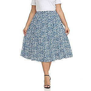 Classic Plus Size Skirts for Women Stretch Pleated Midi Skirt (2X,Leopard)