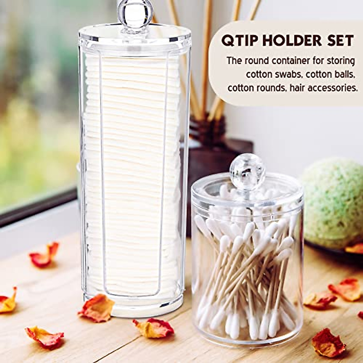 Zopeal 8 Packs Cotton Swab Holder Acrylic Bathroom Organizer Clear Plastic Apothecary Jar Makeup Organizers Bathroom Cosmetic Cotton Pad Holder Acrylic Stackable Cotton Ball and Swab Holder Organizer