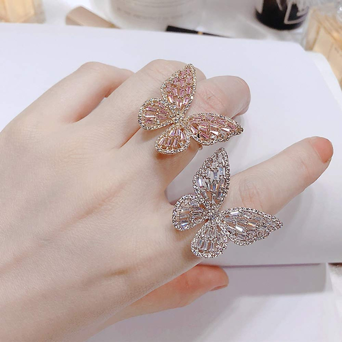Cubic Zirconia Butterfly Ring Sparkling Crystal Bow-Knot Knuckle Ring Wedding Jewelry for Women