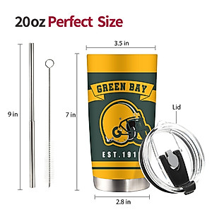 Custom Green Bay Tumbler 20oz Stainless Steel with Lid &amp; Straw Personalized Football Fans Gifts for Women Men Travel Cup Insulated Tumbler Add Name Number