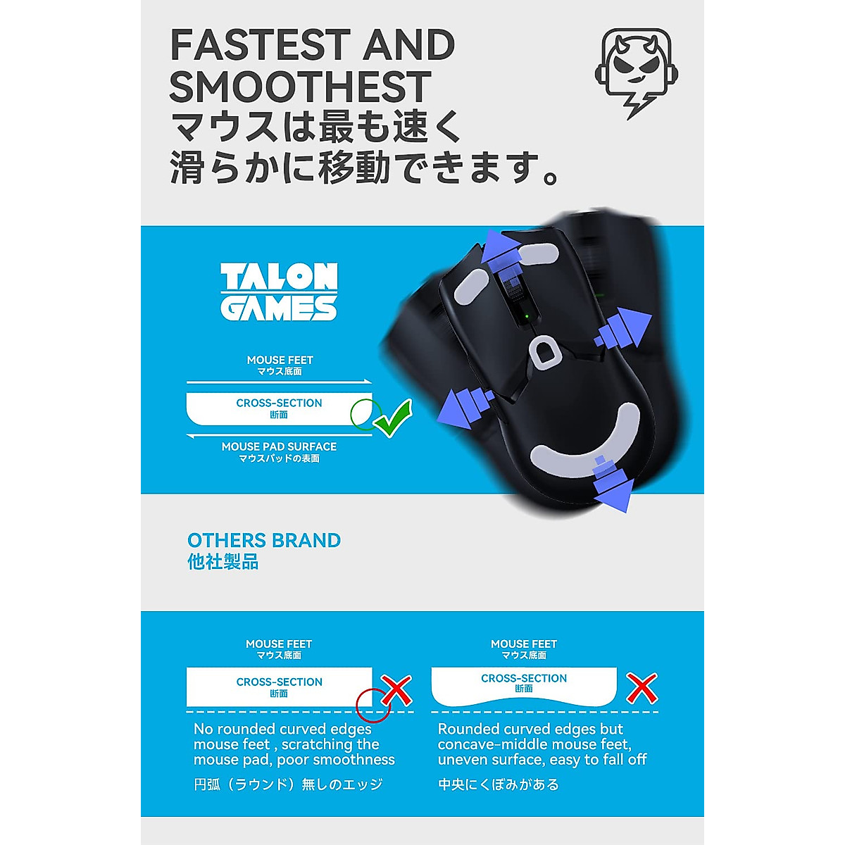 2Sets of TALONGAMES Rounded Curved Edges Mouse Feet Skates Compatible with Razer Viper V2 Pro Wireless Gaming Mouse Feet Replacement,0.8mm,Pure PTFE Material with Super Smooth Glide Pads