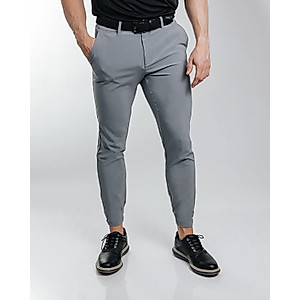 Primo Golf Jogger, Lightweight Four-Way Stretch Golf Pant, 4 Pockets, Inner Gel Waistband, Elastic Zipper Ankles, Light Gray, 30 Regular