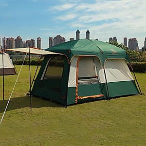 KTT Large Tent 6 Person,Family Cabin Tents,Straight Wall,3 Doors and 3 Windows with Mesh,Waterproof,Big Tent for Outdoor,Picnic,Camping,Family,Friends Gathering(Green)