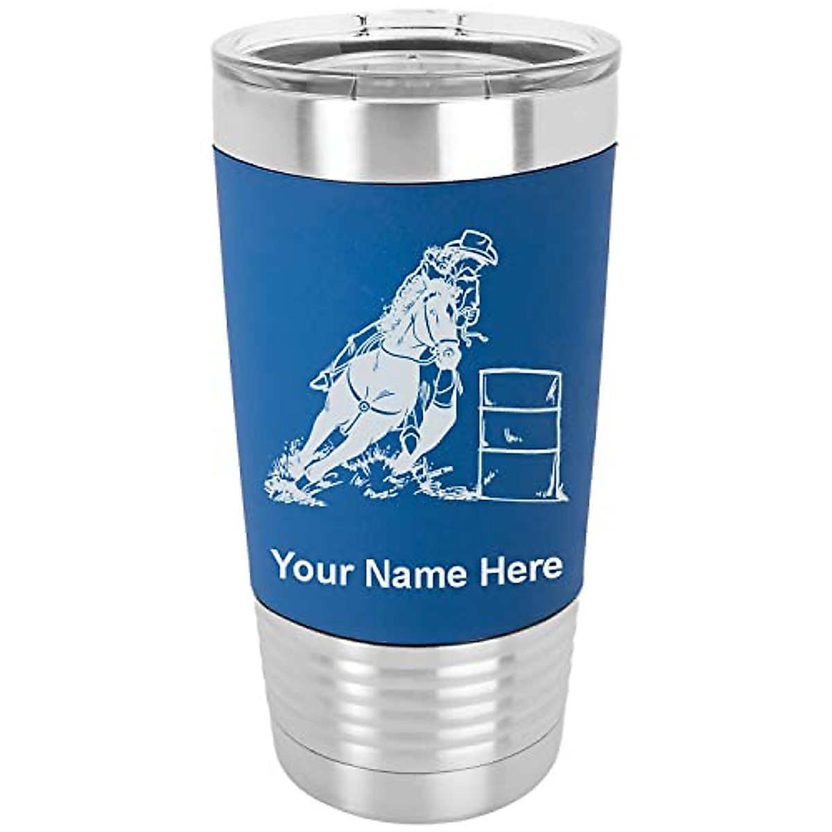 LaserGram 20oz Vacuum Insulated Tumbler Mug, Barrel Racer, Personalized Engraving Included (Silicone Grip, Dark Blue)
