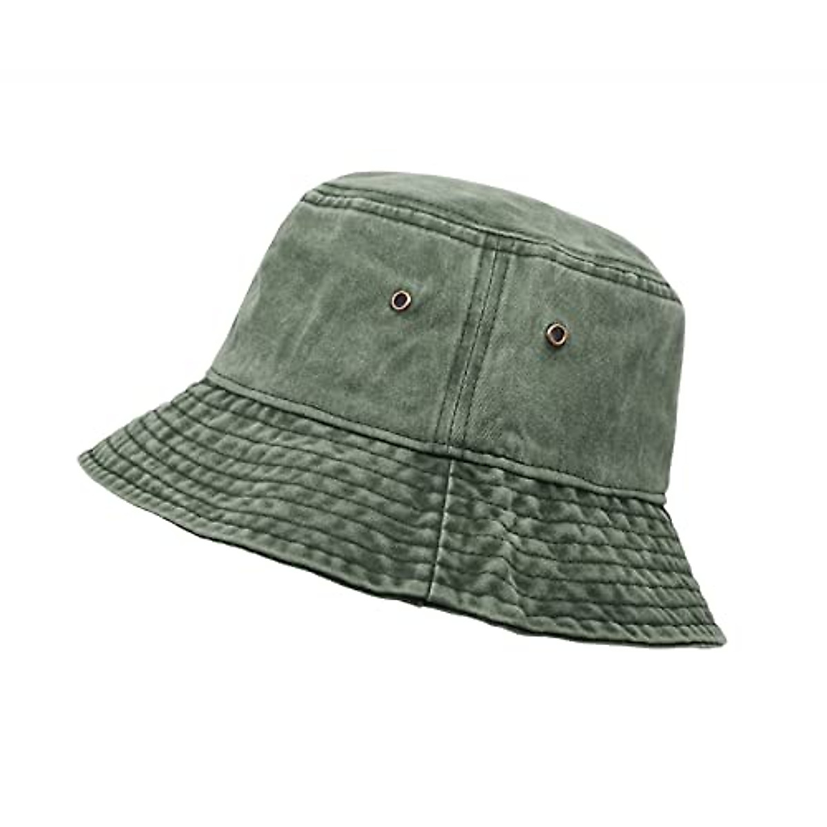 Bucket Hat, Wide Brim Washed Denim Cotton Outdoor Sun Hat Flat Top Cap for Fishing Hiking Beach Sports Army Green