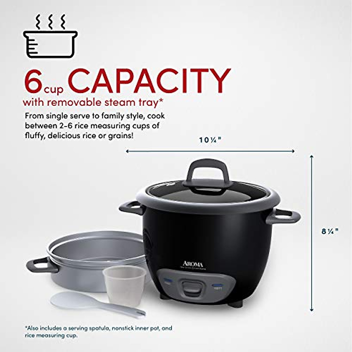 Aroma Housewares 6-Cup (Cooked) Pot-Style Rice Cooker and Food Steamer, Black ARC-743-1NGB