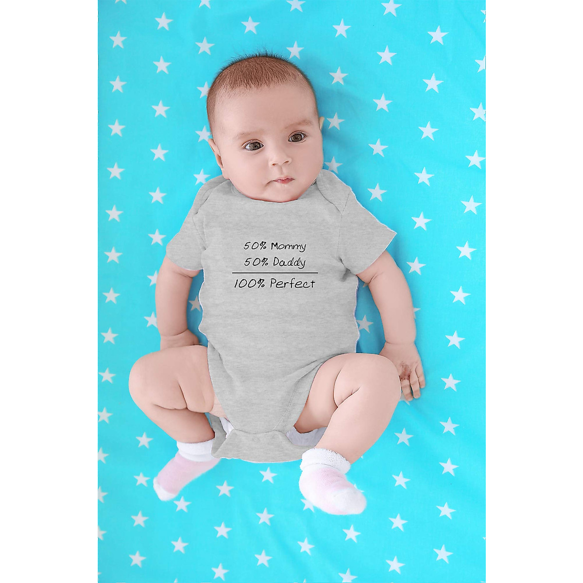 Crazy Bros Tee's 50% Mommy, 50% Daddy, 100% Baby Bodysuit Funny Cute Boy Girl Infant Outfit Adorable Romper (Newborn, Heather Grey)