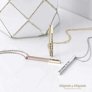 MignonandMignon Personalized Vertical Bar Necklace Coordinate Jewelry Mothers Day Gifts for Her Roman Numeral Graduation Gift Engraved 3D Necklaces for Women Initial Necklace - 4SBN