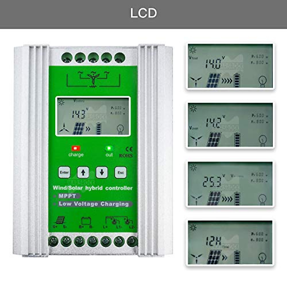 Original Factory 1400W 12V/24V Off Grid MPPT Wind Solar Hybrid Charge Controller Design for 0- 800W Wind with 0- 600W Solar Panel system with Booster Function and Dump Load