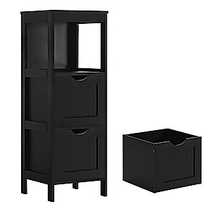 Reettic Narrow Bathroom Storage Cabinet with 3 Removable Drawers, DIY, Free Standing Side Storage Organizer for Bedroom, Living Room, Entryway, 11.8" L x 11.8" W x 35" H, Black BYSG102B