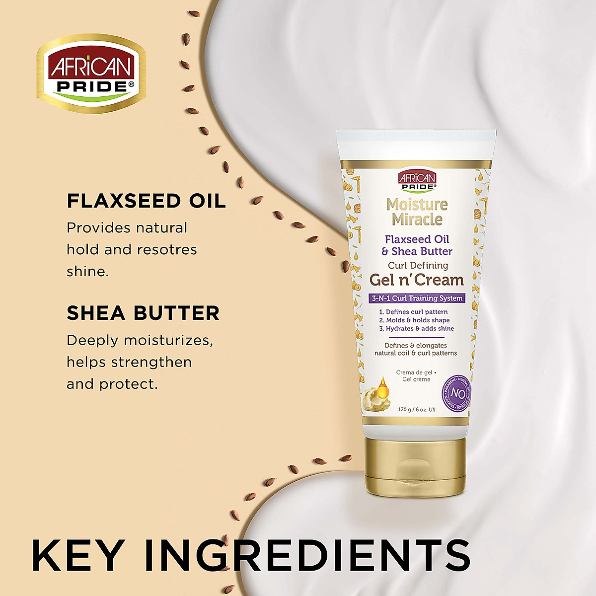 African Pride Moisture Miracle Gel n' Cream - 3-In-1 Curl Training System, Defines Curls, Holds Shape, Hydrates, Adds Shine, Contains Flaxseed Oil & Shea Butter, Defines & Elongates, 6 oz