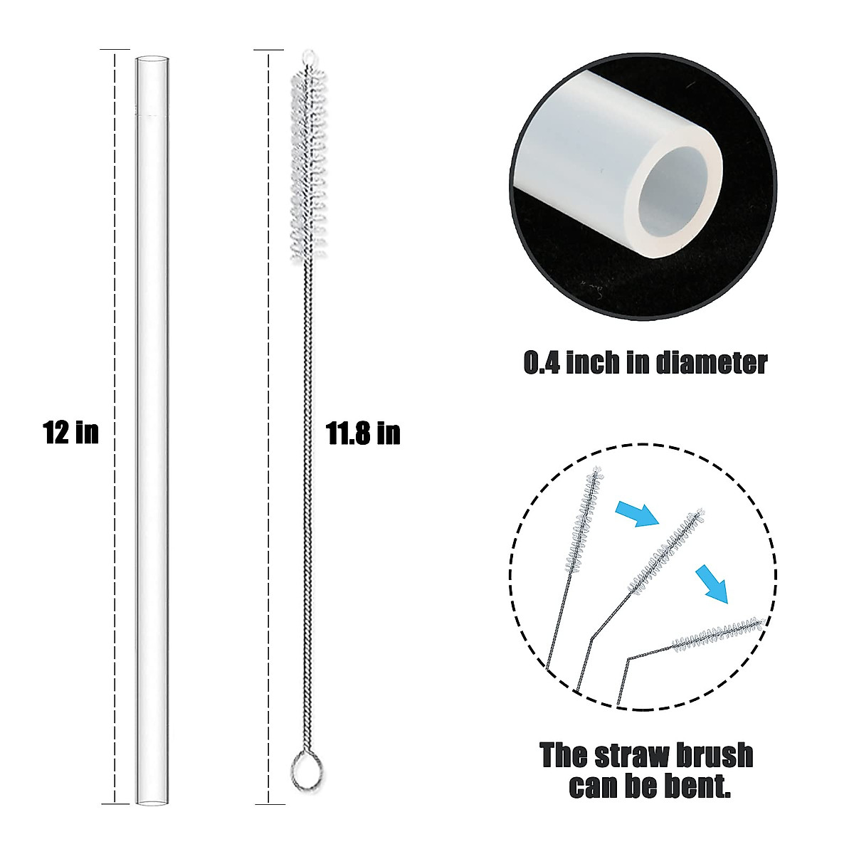 Greant 8 PCS Silicone Straws compatible with Stanley 40oz Tumbler, Soft Straws compatible with Stanley Cup Straw, 12 inch straws compatible with Stanley Straw, come with 2 Brush (Silicone, 12 inch)