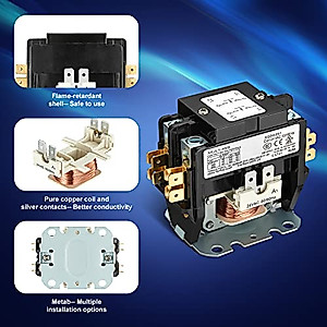 2 Pole AC Contactor, Generic Heavy Duty 40Amp 24V Coil Air Conditioner Contactor Condenser Compressor Contactor, Definite Purpose Contactor