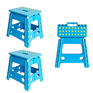Non-Slip Folding Step Stool, Sturdy Safe Enough - Holds up to 300 Lb - 13 inch Footstool for Adults or Kids, Folding Ladder Storage/Opens Easy, for Kitchen,Toilet,Camping (Blue),Pack of 2