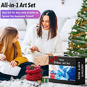 Art Supplies, 186-Pack Deluxe Art Set with 2 A4 Drawing Pads, 1 Coloring Book, 24 Acrylic Paints, Crayons, Colored Pencils, Watercake, Creative Gift Box for Adults Artist Beginners Kids Girls Boys
