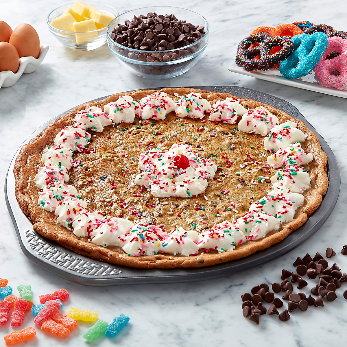 Chicago Metallic Everyday Non-Stick Pizza Crisper. Perfect for making homemade pizza, baking frozen treats reheating meals, and more