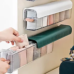 Mokylor 3 Pcs 2023 New Clear Wall Mounted Drawer Organizer, Hanging Transparent Underwear Panties Storage Box Punch-Free Multifunctional for Clothes, Socks, Ties blue,white,green