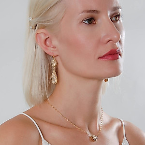 Humble Chic Simulated Druzy Drop Dangles - Long Double Teardrop Dangly Earrings for Women, Gold - Gold Stone