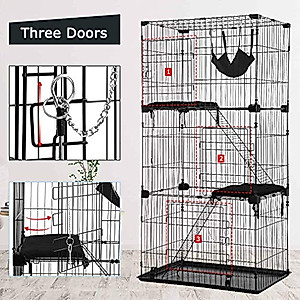 BestPet 3-Tier 67 Inch Cat Cage Enclosure Cat Crate Ferret Cage Cat Kennel Cat Playpen with Free Hammock 3 Cat Bed 3 Front Doors 2 Ramp Ladders Perching Shelves