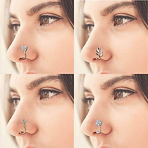 Masedy 9Pcs Fake Nose Rings Hoop Clip On Faux Setump Cartilage Tragus Ring Non Piercing Jewelry G