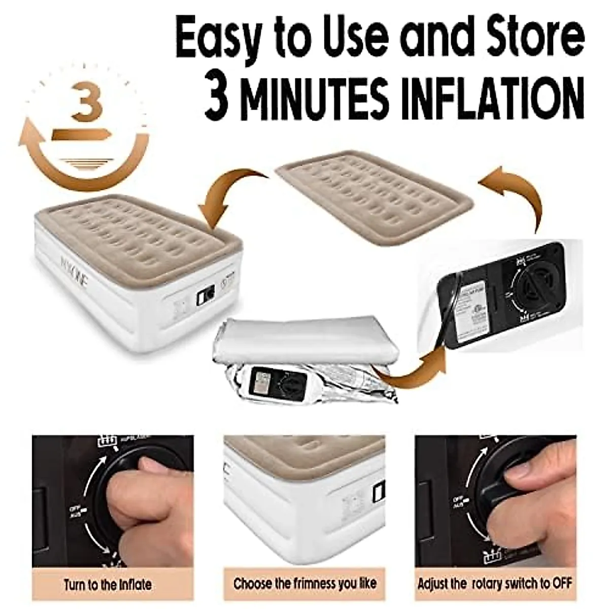 NXONE Air Mattress,Inflatable Single Airbed Luxury Double High Self Inflation Deflation Twin Air Mattress with Electric Built-in Pump, Blow Up Guest Bed for Home Portable Camping Travel,550lb