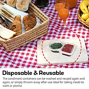 Nufiwra 8Pcs Double Compartment Condiment Containers with Lids, Reusable Plastic Snack Containers for To-Go Sauces, Sampling, Travel Snacks, Disposable 2-Compartment Snack Cups