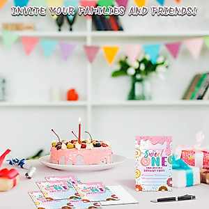 YQV Donut Sweet One Birthday Party Invitations, 20-Count Donut First Birthday Party Invites With Envelopes-HBYQK-B46