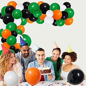 Green Orange Black Balloons Arch Garland Kit - Sport Ball Balloon Arch White Green Black Orange Balloons Video Game Party for Cartoon theme Birthday Graduation Halloween Garden Party Decorations