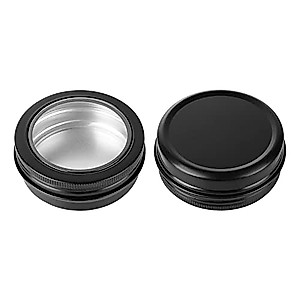 DAJAVE 30 Pack 2 Ounce Round Tin Cans, Black Round Tins Screw Lids Tin Cans with Clear Window, Metal Tin Containers Empty Tin Cans for Storing Spices, Candies, Candles, Gifts